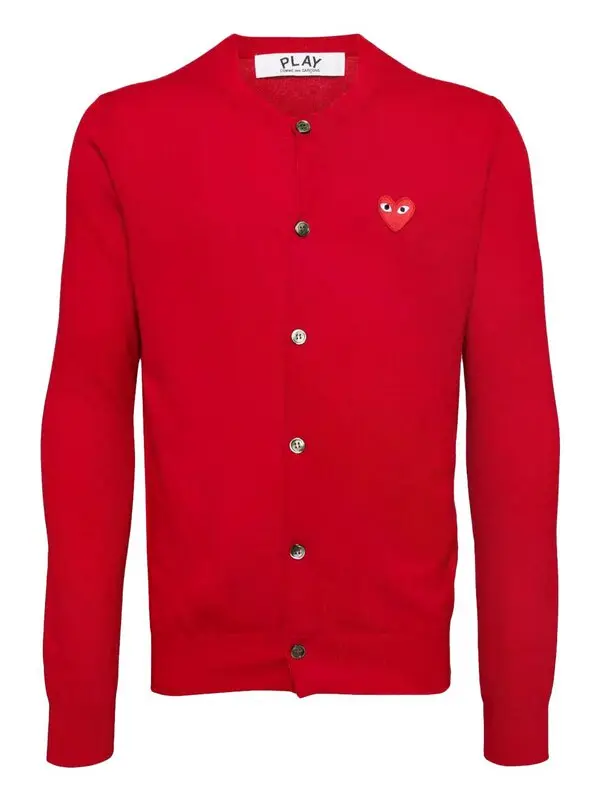 Play Comme Des Garcon Wool Cardigan With Heart Logo - Red