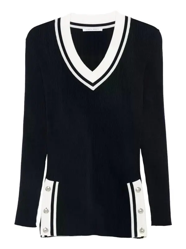 Alberta Ferretti Contrast-trim V-neck Jumper - Blue