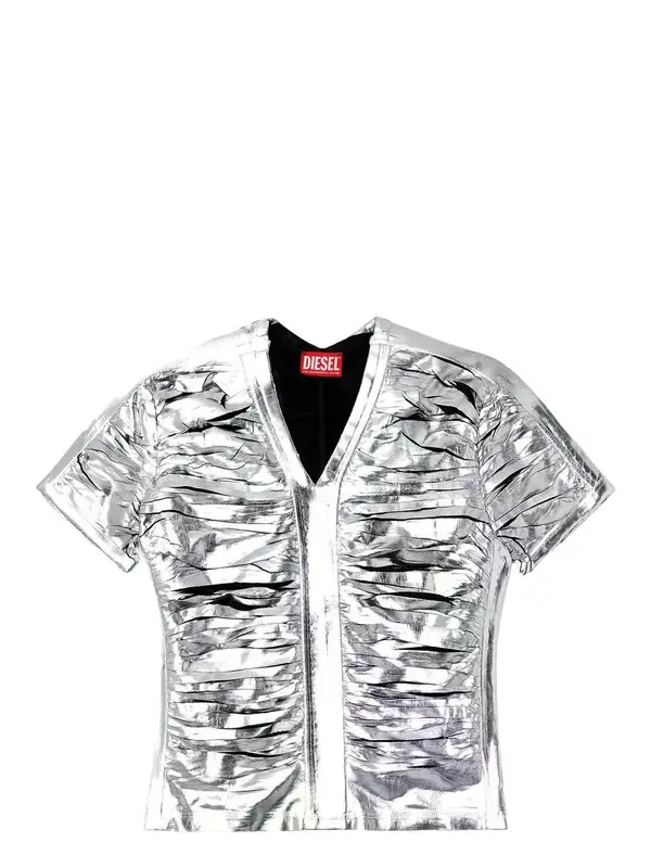 DIESEL® V-neck Ruched T-shirt - Silver