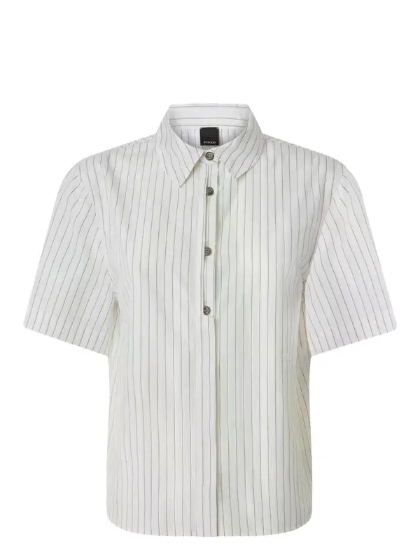 Pinko Striped Shirt With Classic Collar And Short Sleeves - White