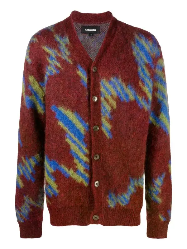 Ahluwalia Ongoye" Patterned Intarsia-knit Cardigan - Red