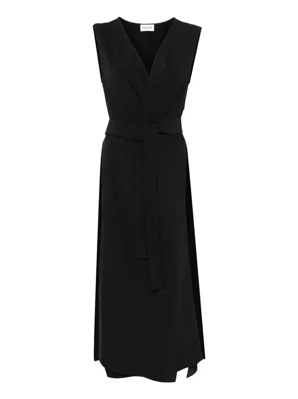 P.a.r.o.s.h Sleeveless V-neck Front Tie Blouse With Side Slits - Black