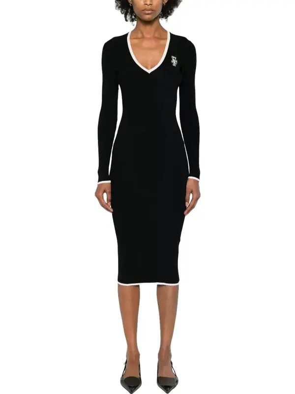 Elisabetta Franchi Ribbed Midi Dress - Black