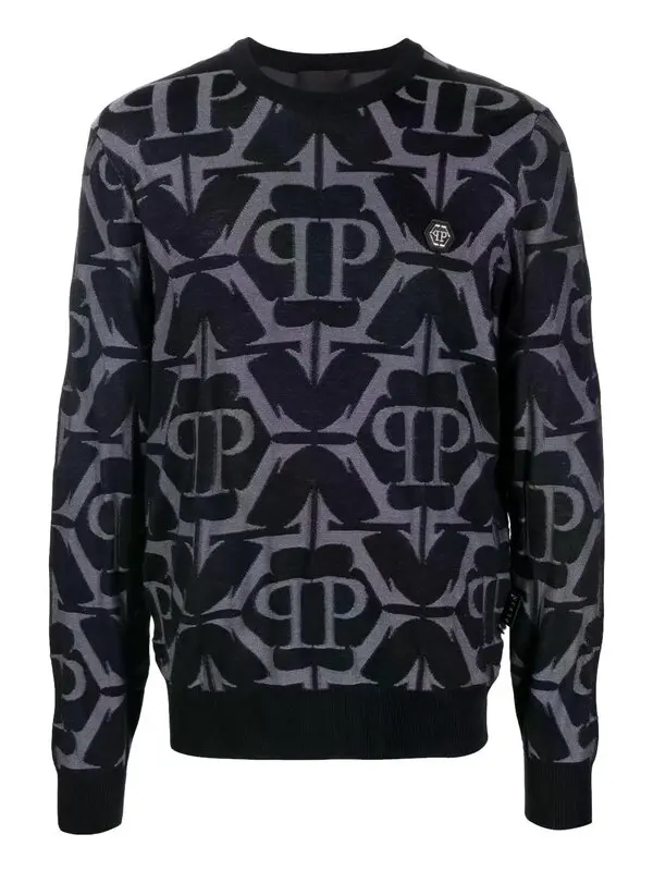 Philipp Plein Patterned Intarsia Knit Sweatshirt - Blue