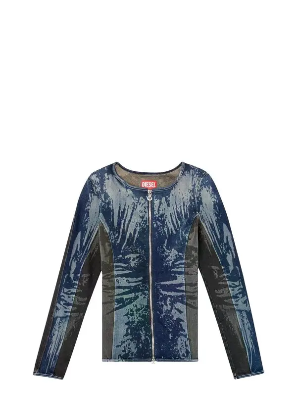 DIESEL® Abstract Print Long Sleeve Zip Up Top - Blue