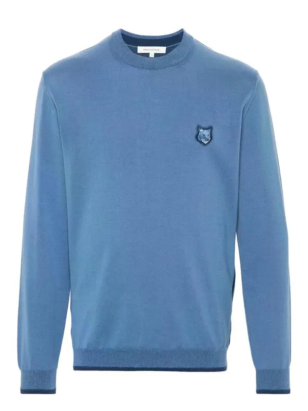 Maison Kitsuné Signature Fox Motif Knitted Jumper - Blue