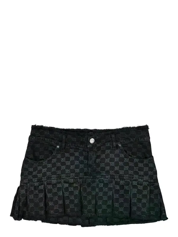 MISBHV Monogram Pleated Denim Mini Skirt - Black