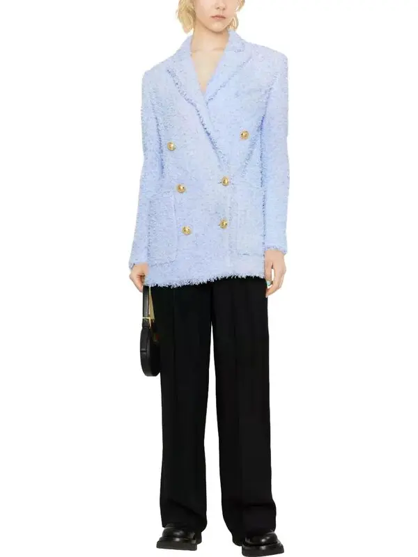 Balmain Oversized Double-breasted Tweed Blazer - Blue