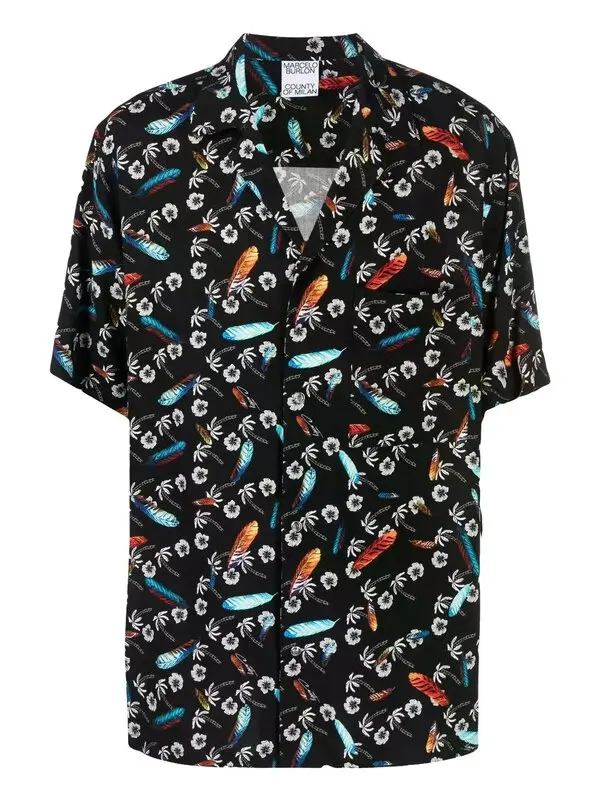 COUNTY OF MILAN Floral-print Short-sleeve Shirt - Black