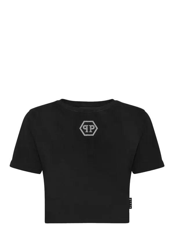 Philipp Plein Hexagon Rhinestone Cropped T-shirt - Black