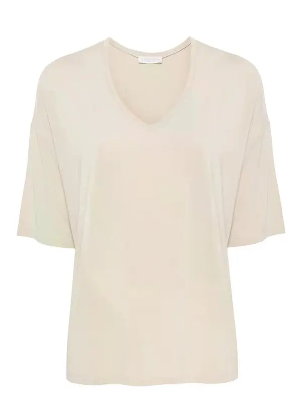 LE TRICOT PERUGIA V-neck Drop-shoulder T-shirt - Neutrals