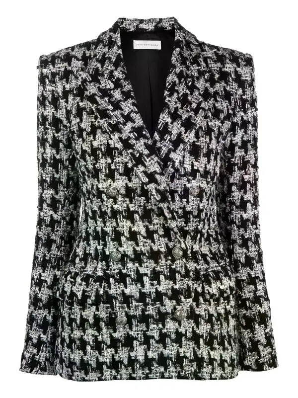 Faith Connexion Bouclé Houndstooth Double-breasted Blazer - Black