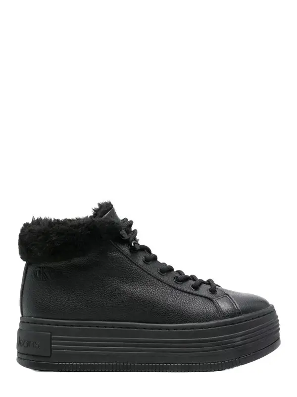 Calvin Klein Leather Lace-up Flatform Sneakers - Black