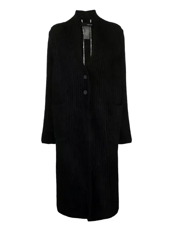 Isabel Benenato Alpaca-wool Blend Ribbed Knit Coat - Black
