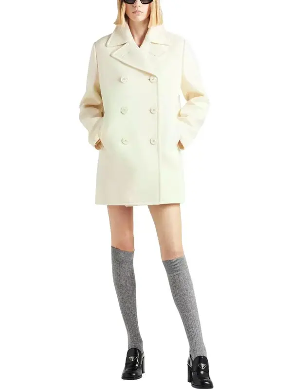 Prada Double-breasted Wool Peacoat - Neutrals