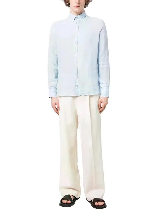 HACKETT Logo-embroidered Ramie Shirt - Blue