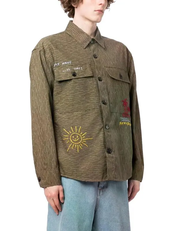 President's Motif-embroidered Cotton Shirt - Brown