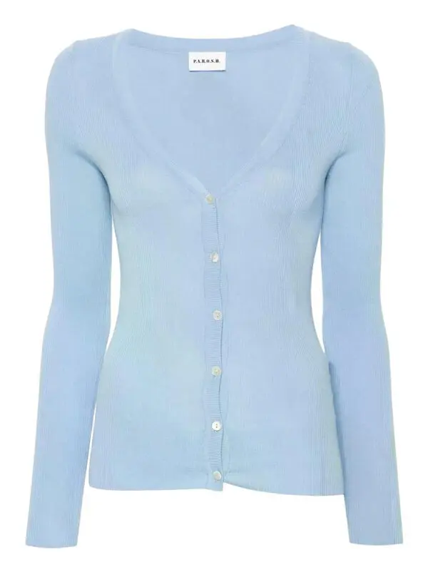 P.a.r.o.s.h Ribbed-knit V-neck Cardigan - Blue