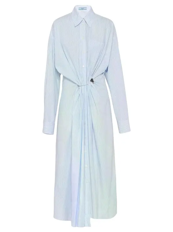 Prada Safety Pin Embellished Striped Cotton Poplin Shirtdress - Blue