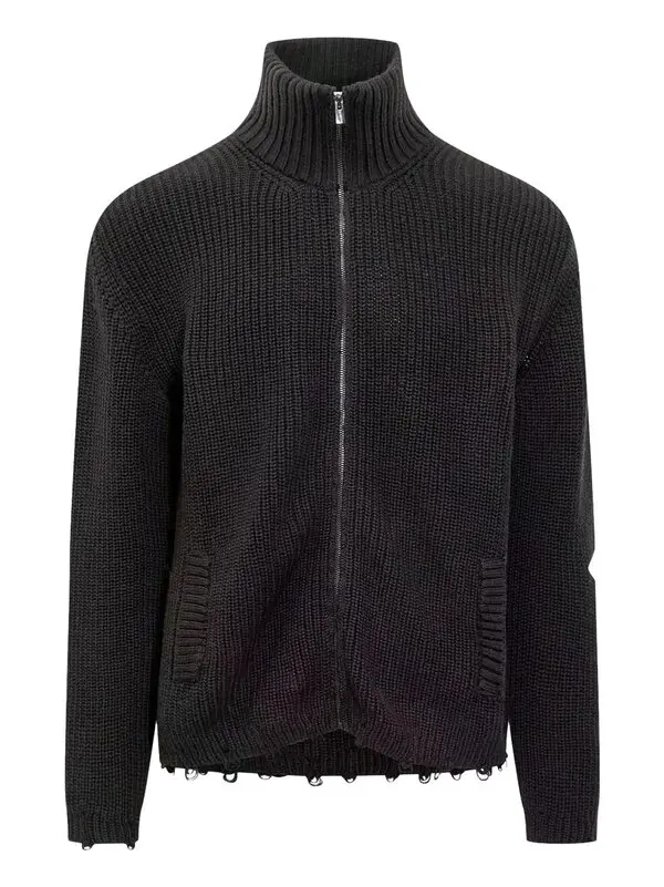 A PAPER KID Knitted Cardigan With High Neck And Zip Fastening - Black