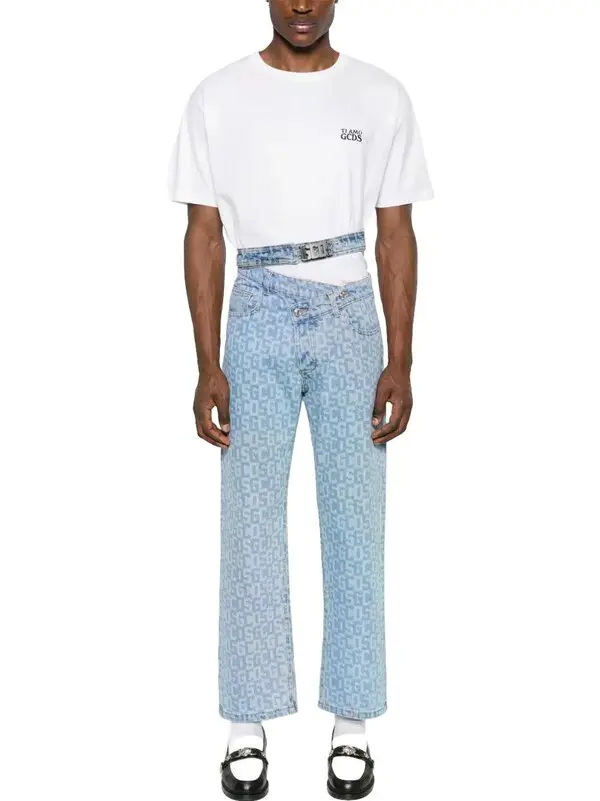 Gcds Logo Print Jeans - Blue