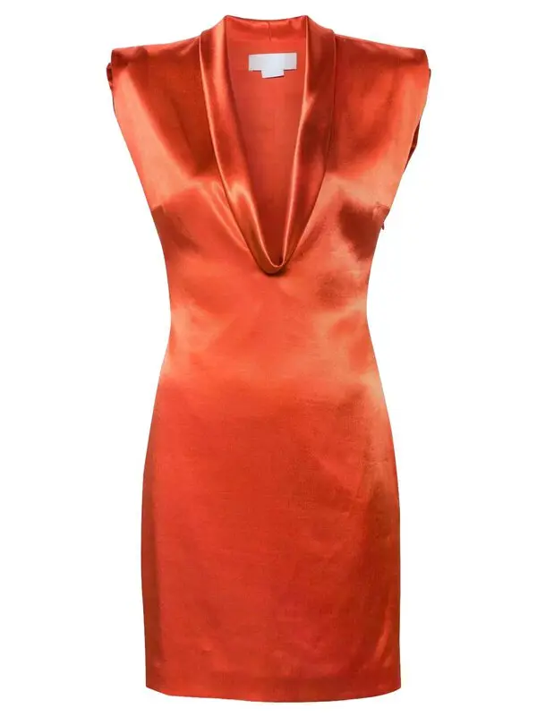 GENNY Satin Mini Dress With Shawl Collar - Red