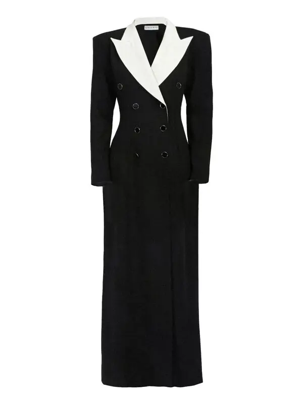 ROWEN ROSE Contrasting-collar Tuxedo Maxi Dress - Black