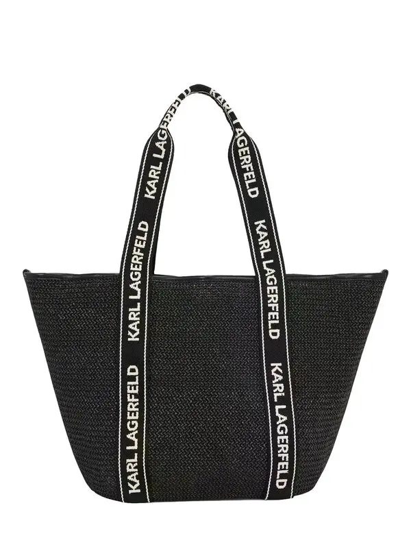 Karl Lagerfeld Signature Raffia Beach Tote Bag - Black