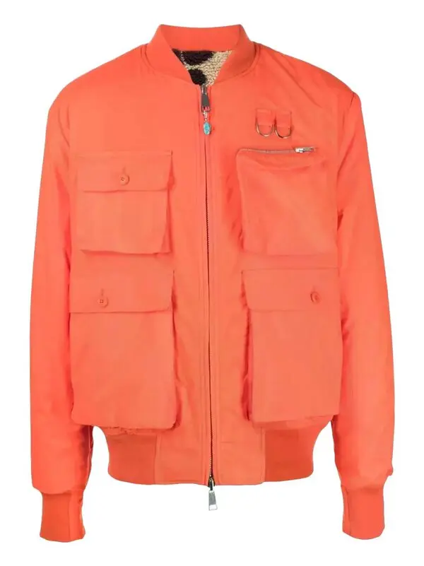 4SDESIGNS Bright Utility Pockets Bomber Jacket - Orange