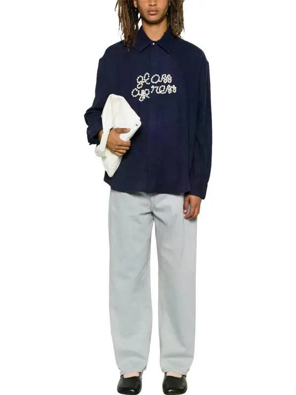 GLASS CYPRESS Faux-pearl Detail Shirt - Blue