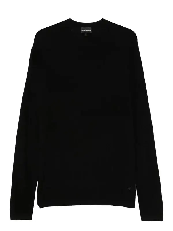 Emporio Armani Textured Crew Neck Long Sleeve Sweater - Black