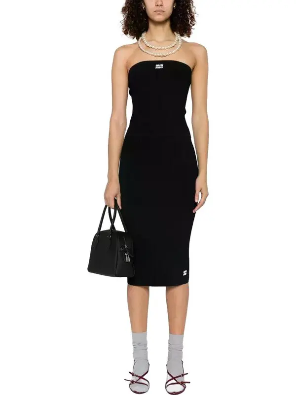 Miu Miu Intarsia Logo Midi Skirt - Black