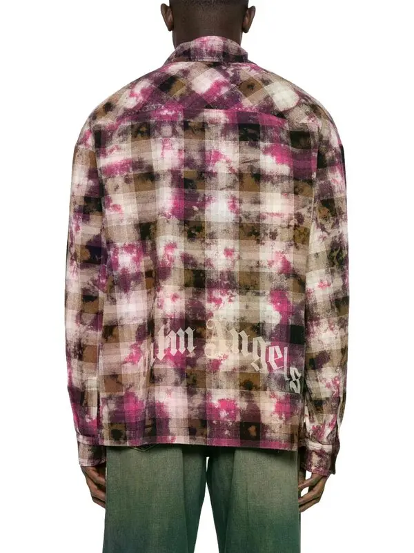 Palm Angels Curved-logo Check Shirt - Brown