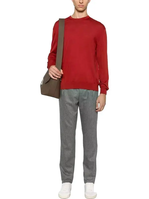 D4.0 Fine Knit Wool Crew Neck Sweater - Red