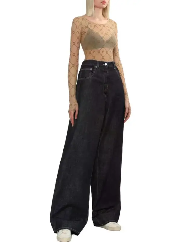 MARINE SERRE Recycled Mesh Flock Second Skin Cropped Top - Neutrals