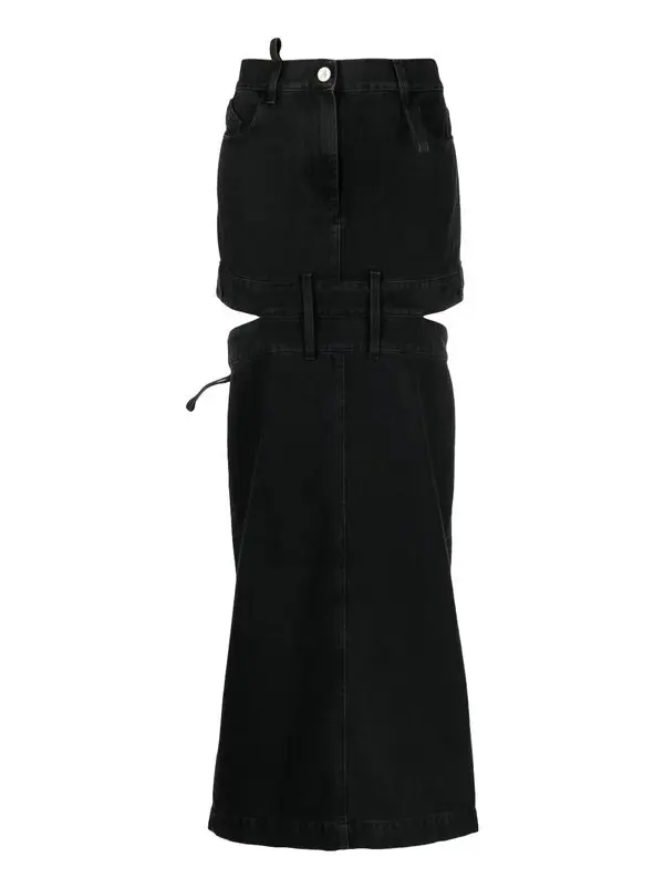 Attico Midi Denim Skirt - Black