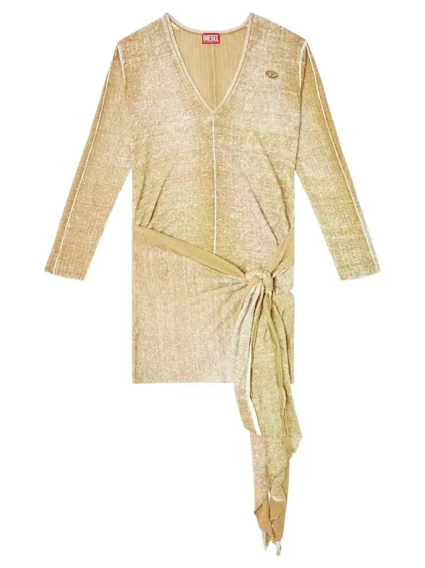 DIESEL® Long Sleeve V-neck Knotted Asymmetrical Dress - Neutrals