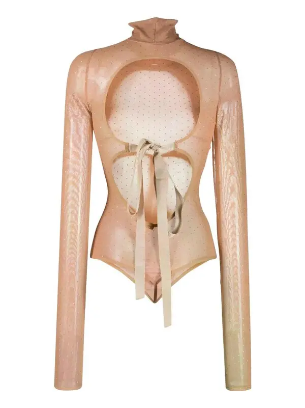 NENSI DOJAKA Crystal-embellished Mesh Bodysuit - Neutrals