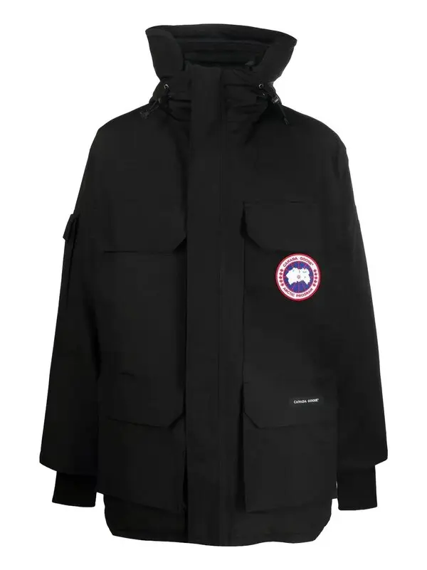 Canada Goose Logo Patch Hooded Down Jacket - Black