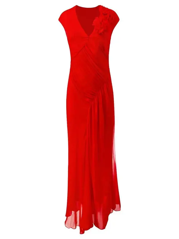 Alejandra Alonso Rojas Draped Chiffon Maxi Dress - Red