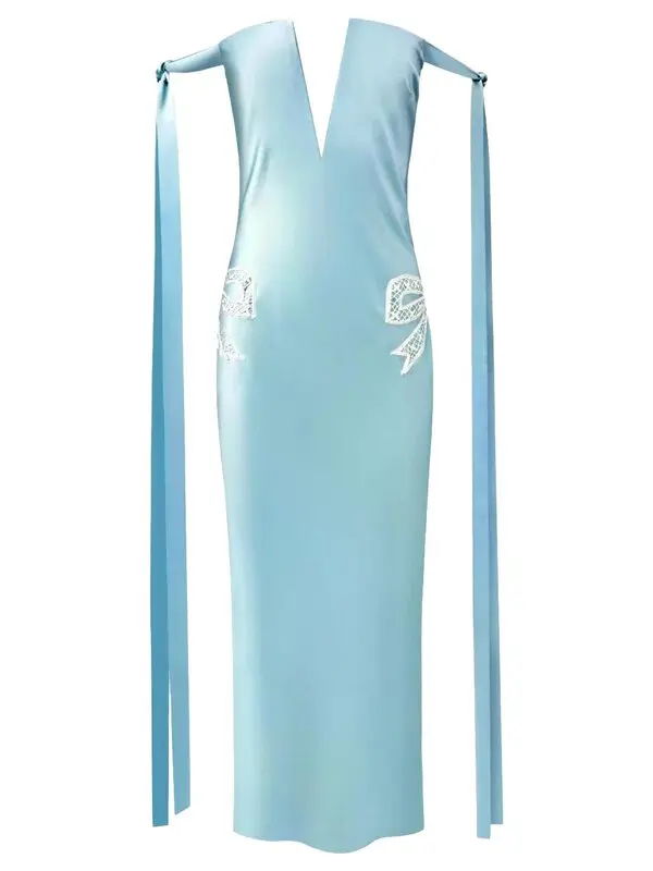 Alejandra Alonso Rojas Strapless Maxi Dress With Plunging V-neck And Lace Detailing - Blue
