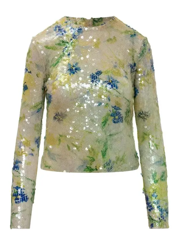 MSGM Sequin Embellished Floral Blouse - Yellow