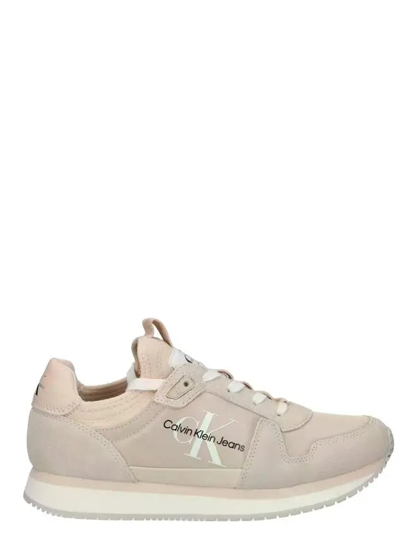 Calvin Klein Logo Print Suede Panelled Sneakers - Neutrals