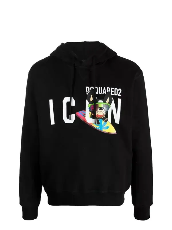 Dsquared2 Cotton Logo Print Hoodie - Black
