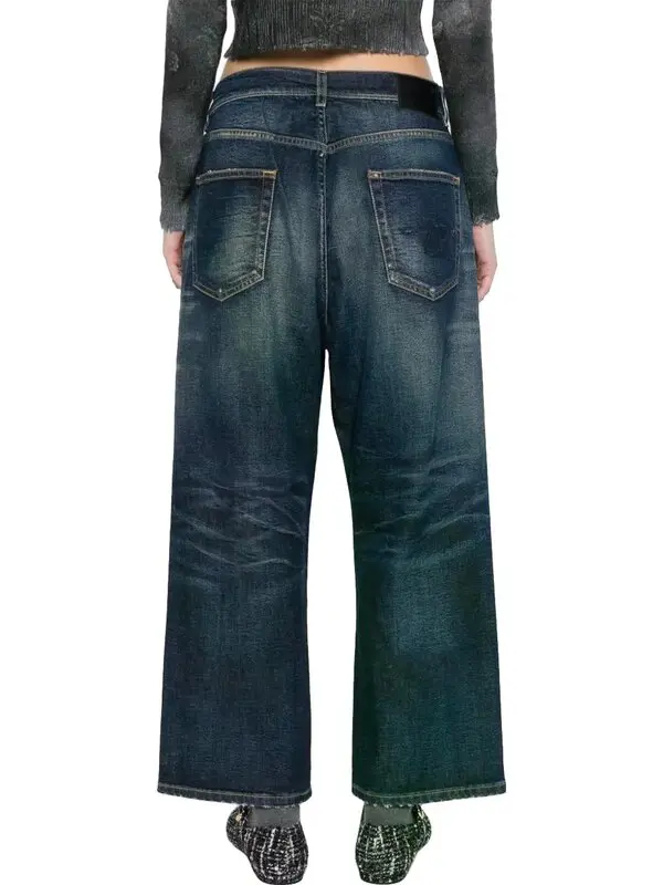 R13 Whiskered Boyfriend Jeans - Blue