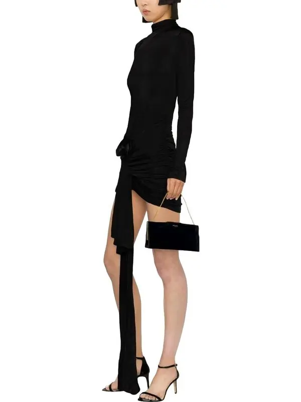 Saint Laurent Rose Appliqué Mini Dress - Black