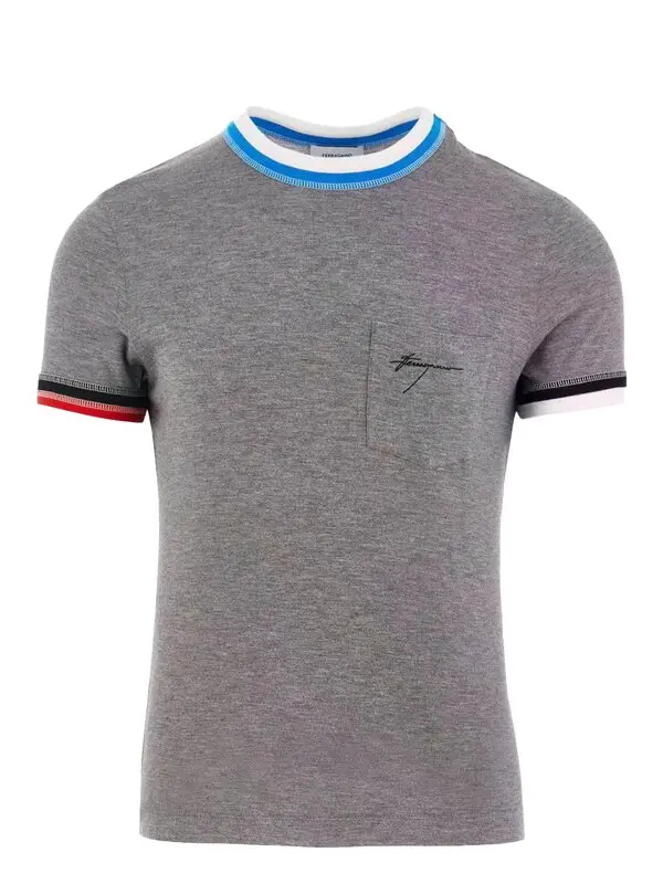 FERRAGAMO Colour-block Trim T-shirt - Grey