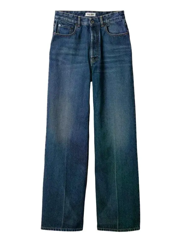 Miu Miu Logo-appliqué Wide-leg Jeans - Blue