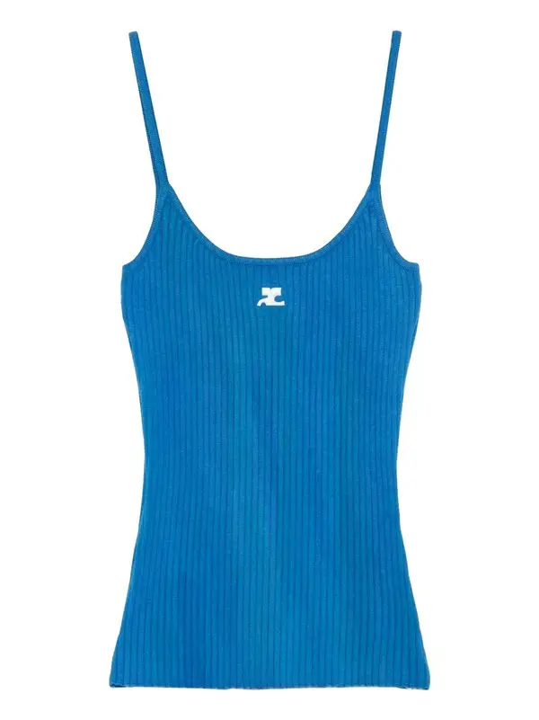 COURREGES Ribbed Knit Spaghetti Strap Top - Blue