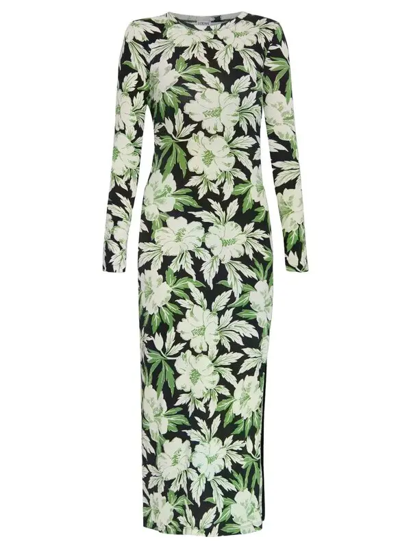Loewe Silk-blend Floral Print Dress - Green